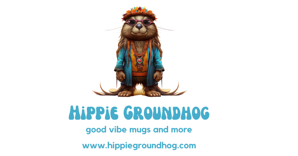 Hippie Groundhog Ceramic Mugs with Groovy Designs & Feel Good Vibes